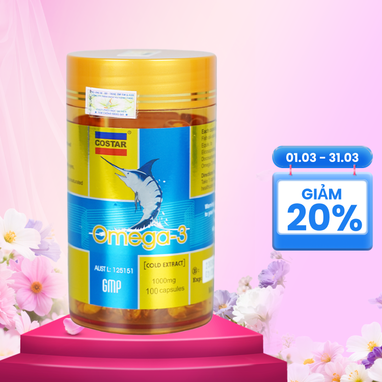 Viên uống dầu cá Costar Omega 3 1000mg bổ sung EPA và DHA (Lọ 100 viên)